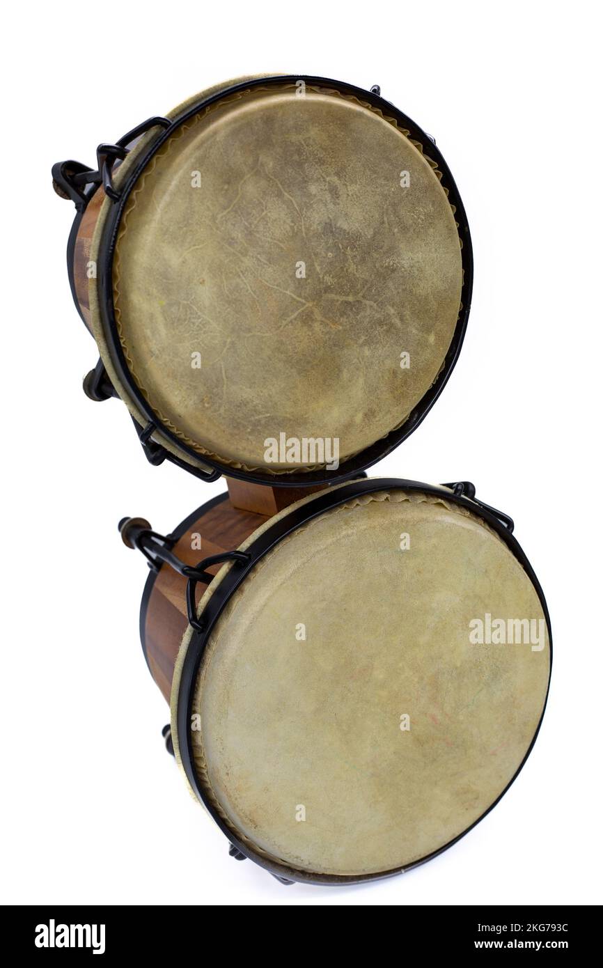 rhythm bongo wood veneer on a white background Stock Photo - Alamy