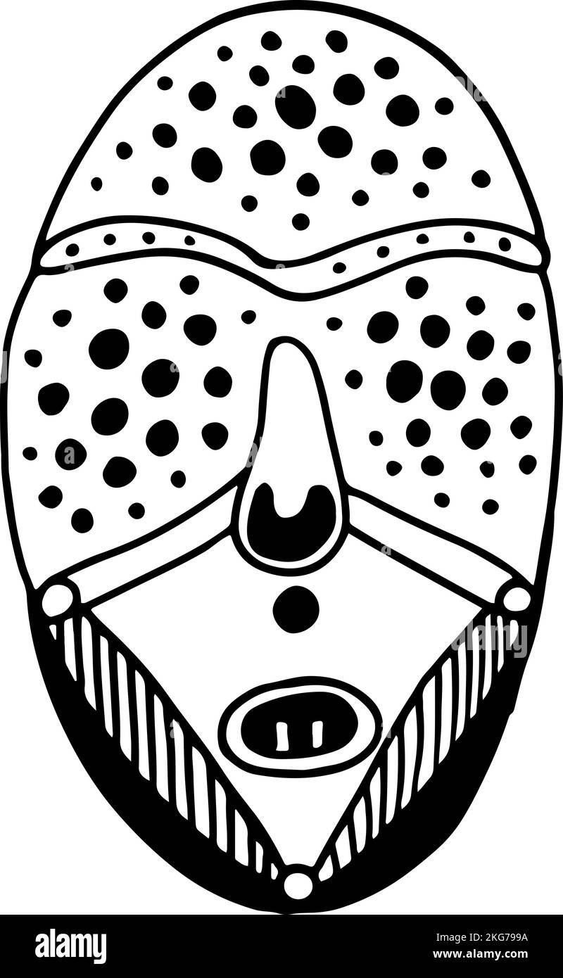 African tribal ritual mask. Doodle monochrome outline simple art. Line ...
