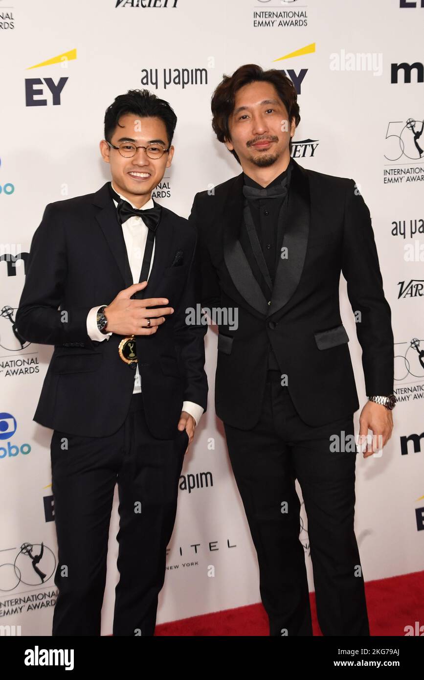 Rand Ang and Marcus Chiau walking the red carpet at the International Emmy Awards at the New ...