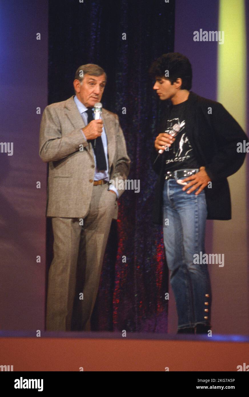 Lino Ventura and Jean-Luc Lahaye on the set of the first edition of the ...