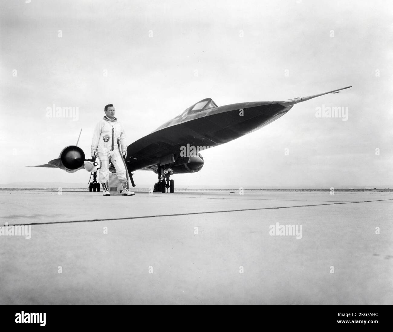 NASA test pilot posing in front of a US Air Force Lockheed YF-12. Late ...
