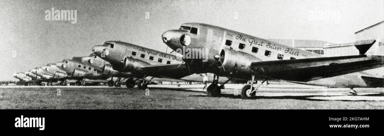 Fleet of twin-engine Douglas DC-2 civilian aircraft of the American ...