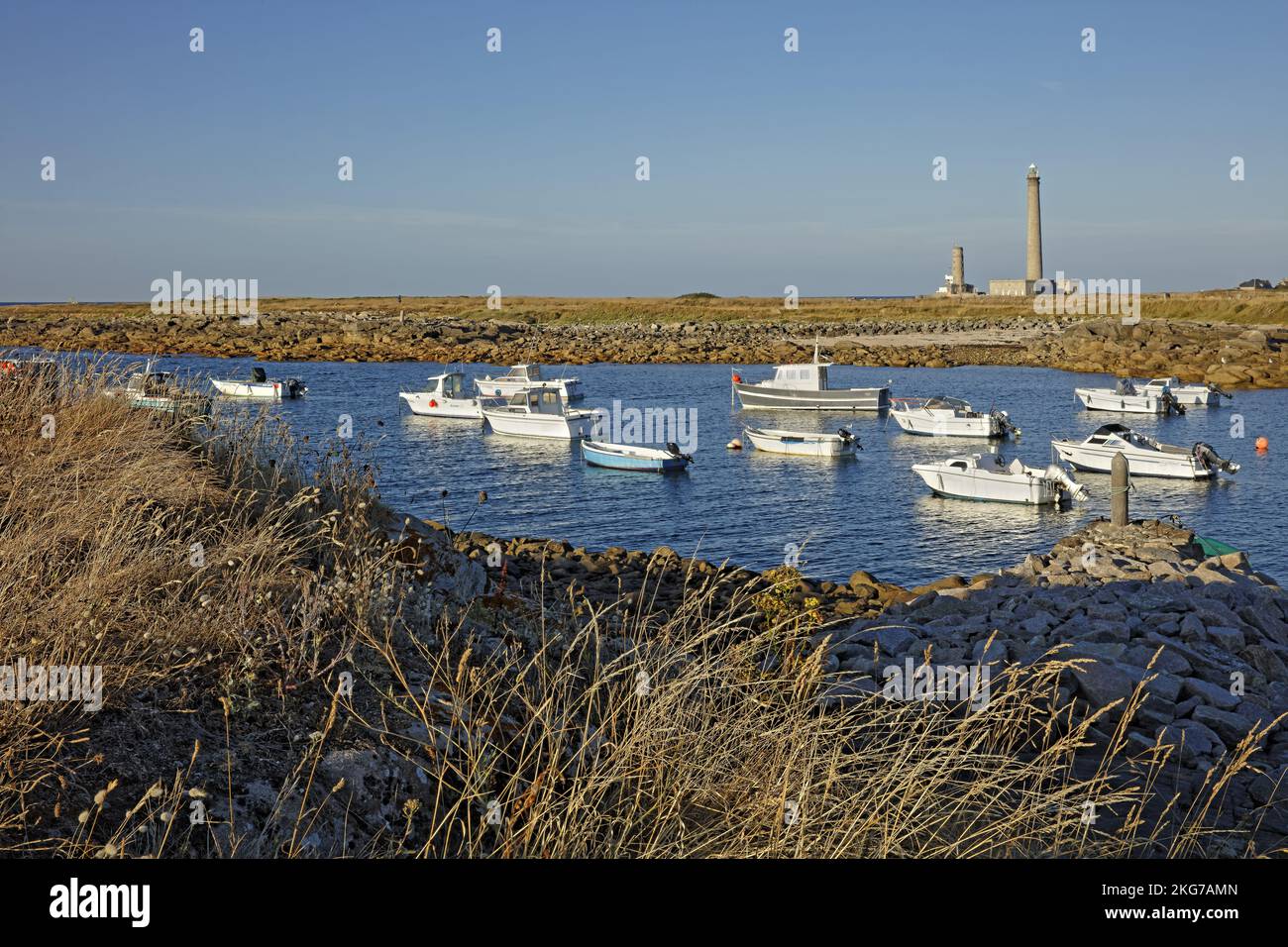 France, Manche. Gatteville, the lighthouse, the port, landscape of the ...