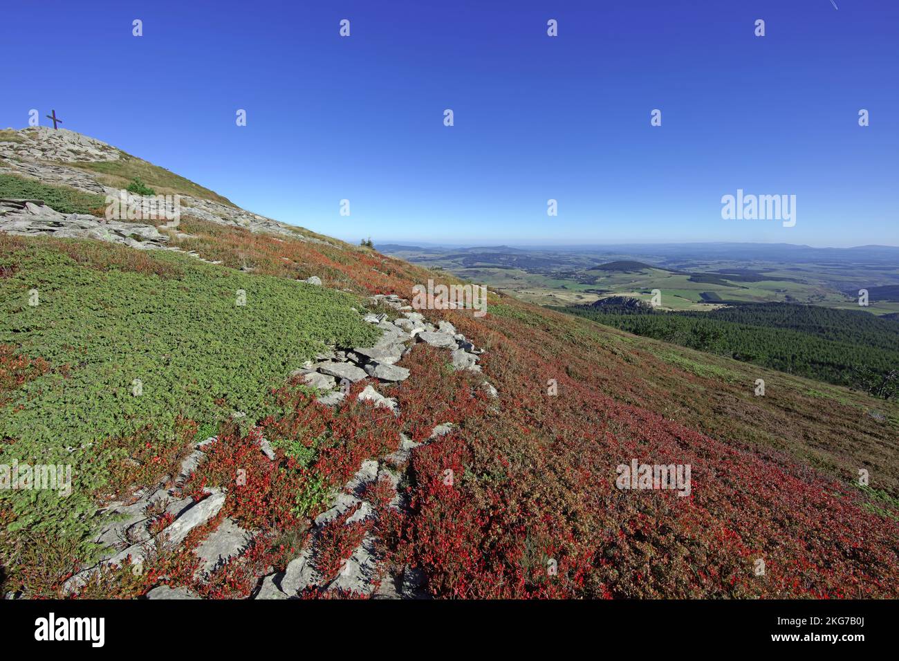 France, Haute-Loire, Les Estables, summit of Mont Mézenc, the cross of ...