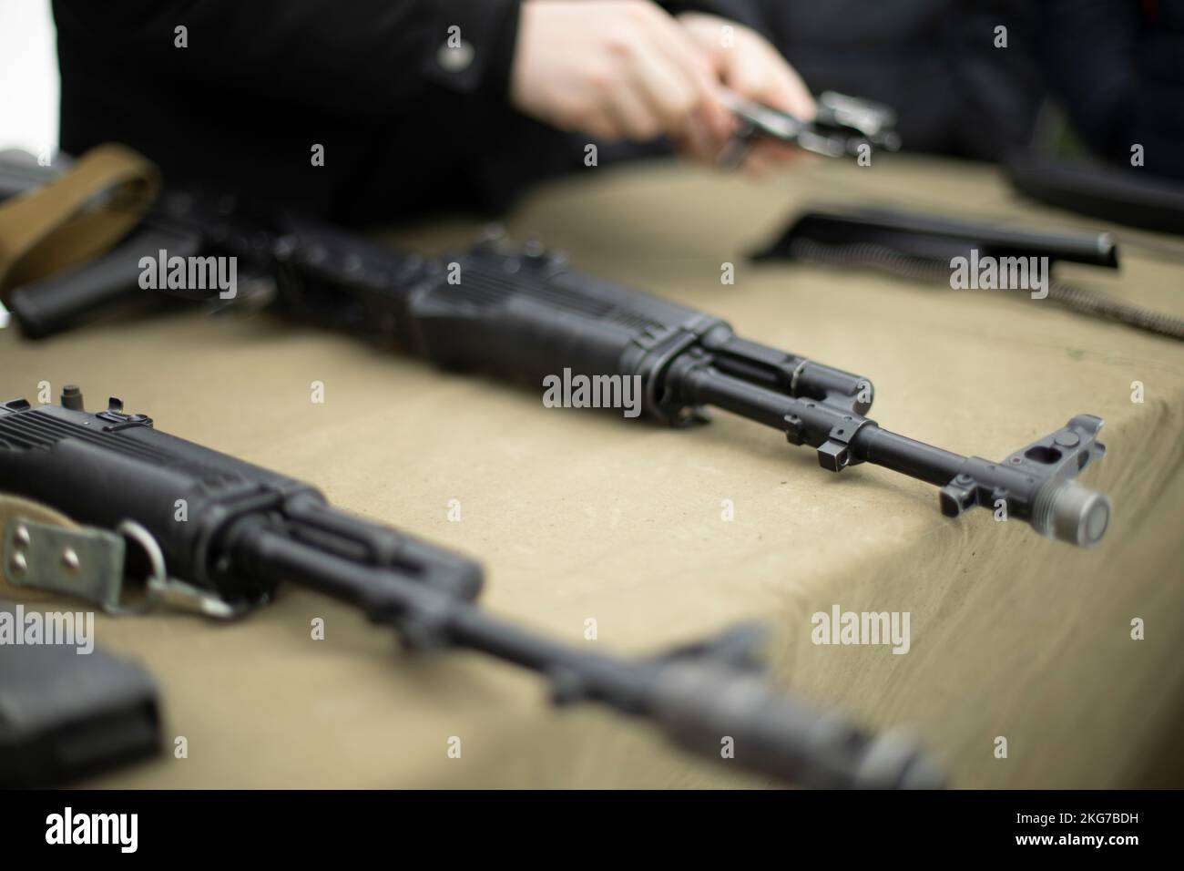 Military training in Russia. Firearm. Shooting training. Machine on ...