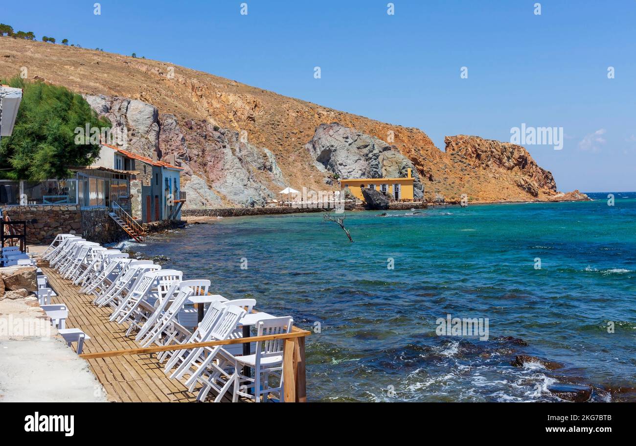 A beach view, summer joy, sea culture and sea holiday from Bozcaada on ...