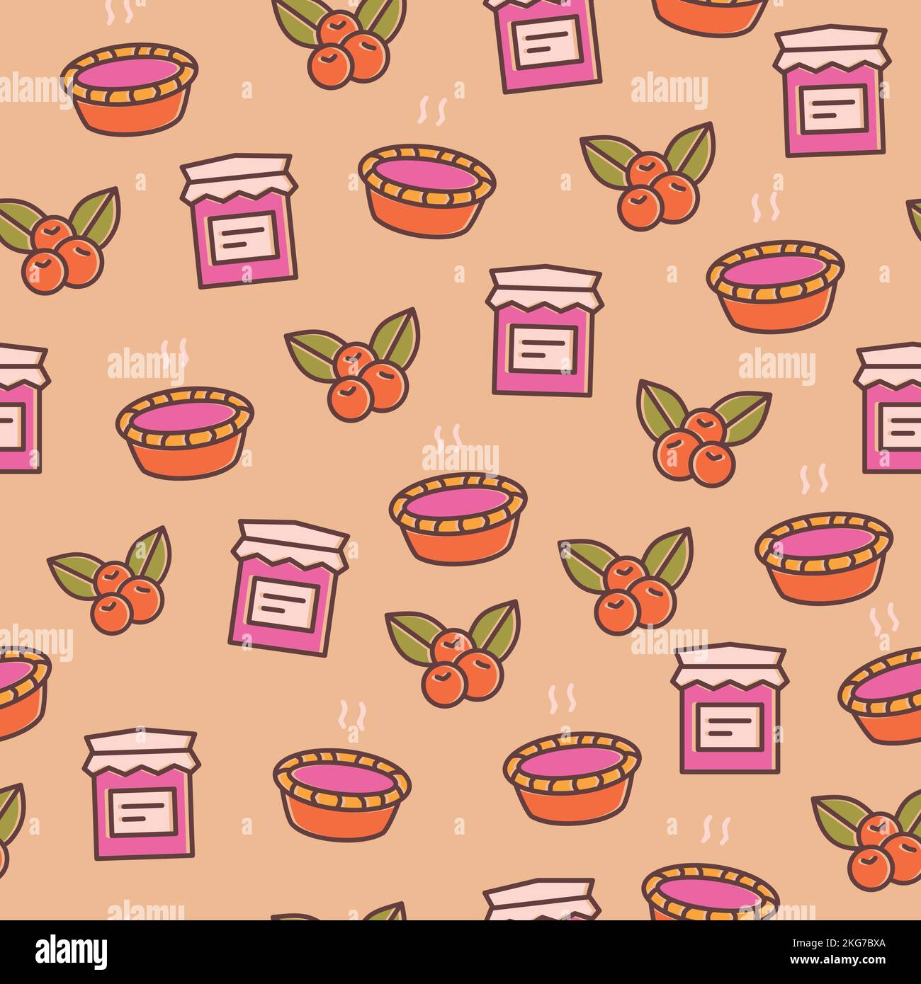 Cute Pastel Autumn Berries, Pie, Marmalade repeat pattern design Stock ...