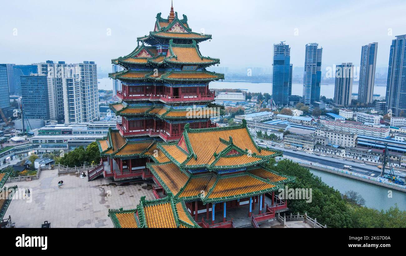 Aerial photos show the views of Yuejiang tower which is one of the ten ...