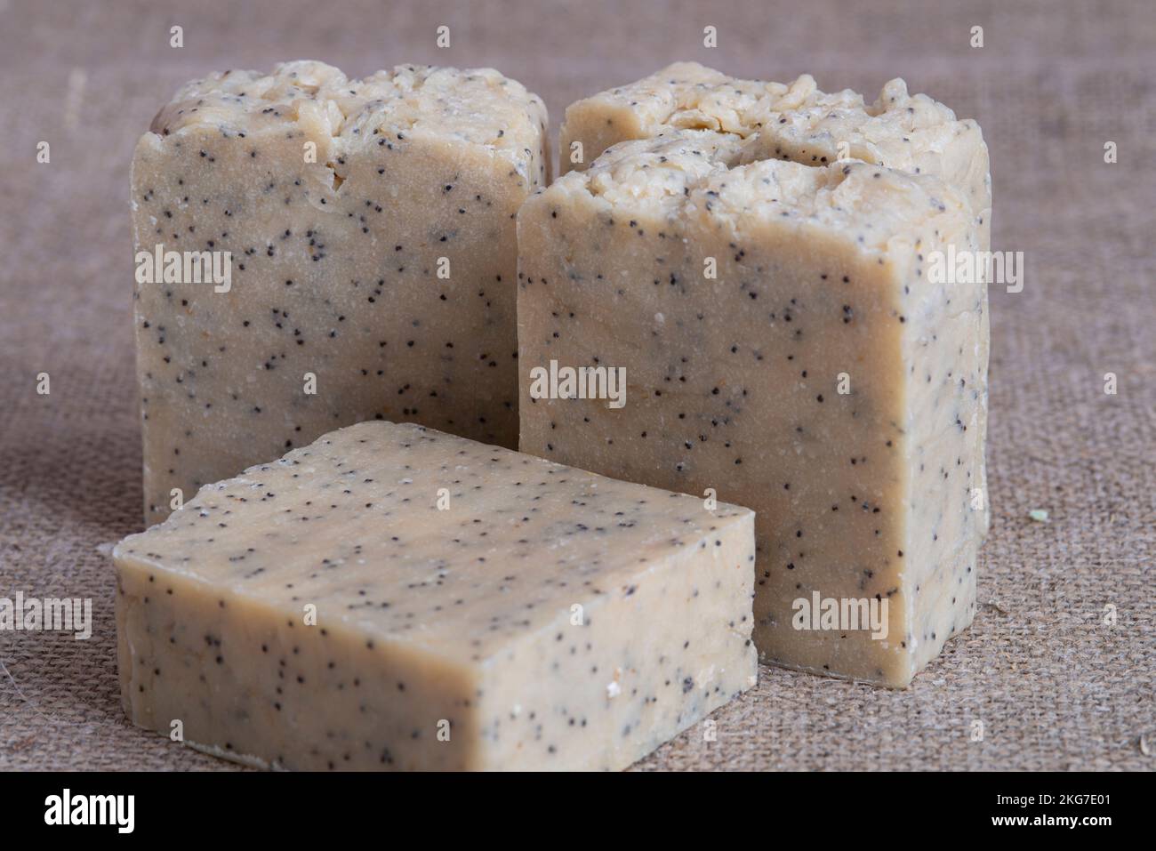 Handmade hot process soap with poppy seed scrub Stock Photo - Alamy
