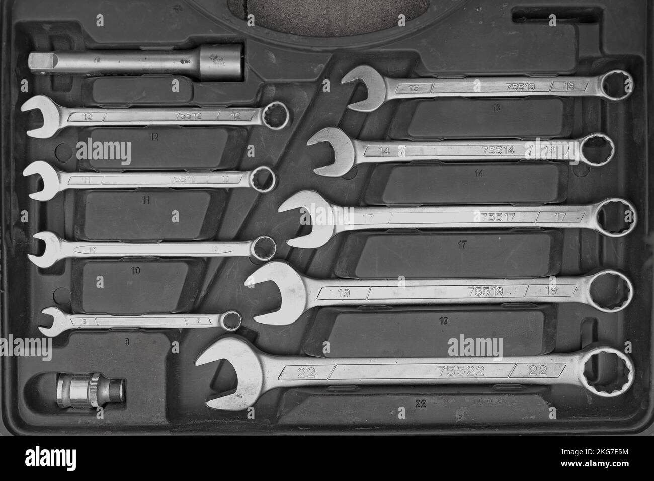 set of wrenches in a large number of close-ups, selective focus. Old ...