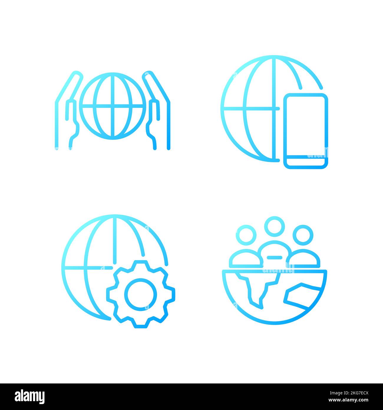 Globalization process pixel perfect gradient linear vector icons set ... Globalization process pixel perfect gradient linear vector icons set ...
