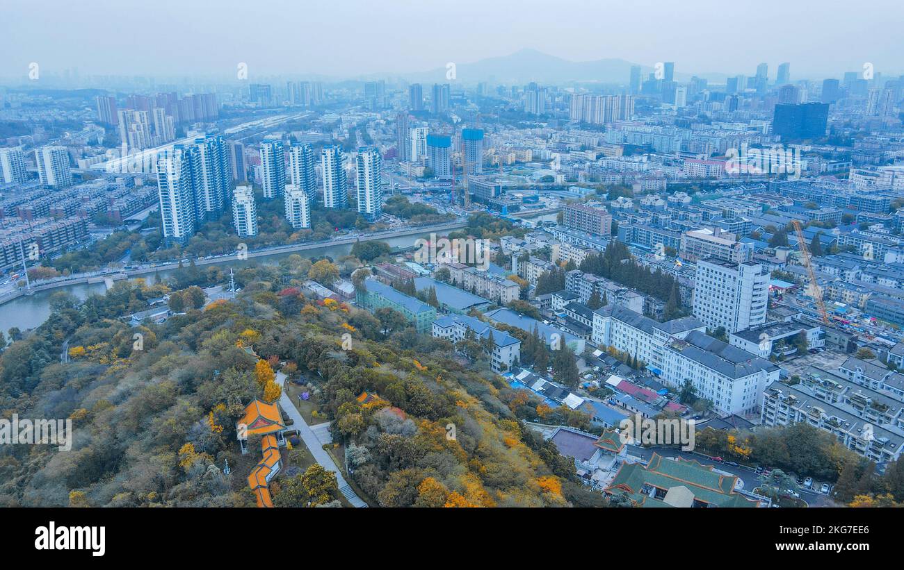 Aerial photos show the views of Yuejiang tower which is one of the ten ...