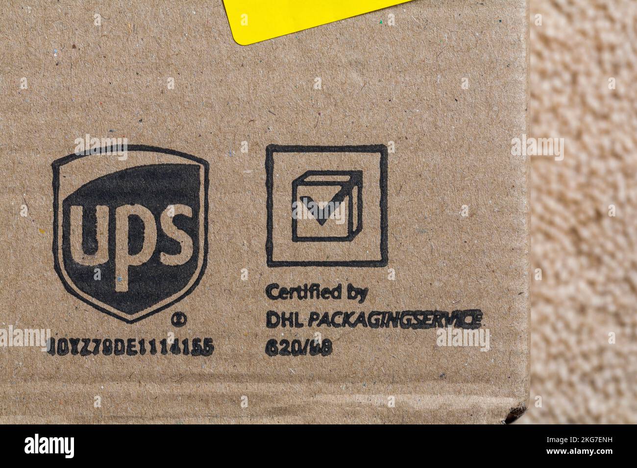 UPS certified by DHL packagingservice detail on packaging parcel Stock ...