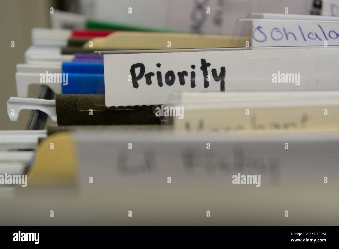 The office files and documents in the cabinet labeled as "priority ...