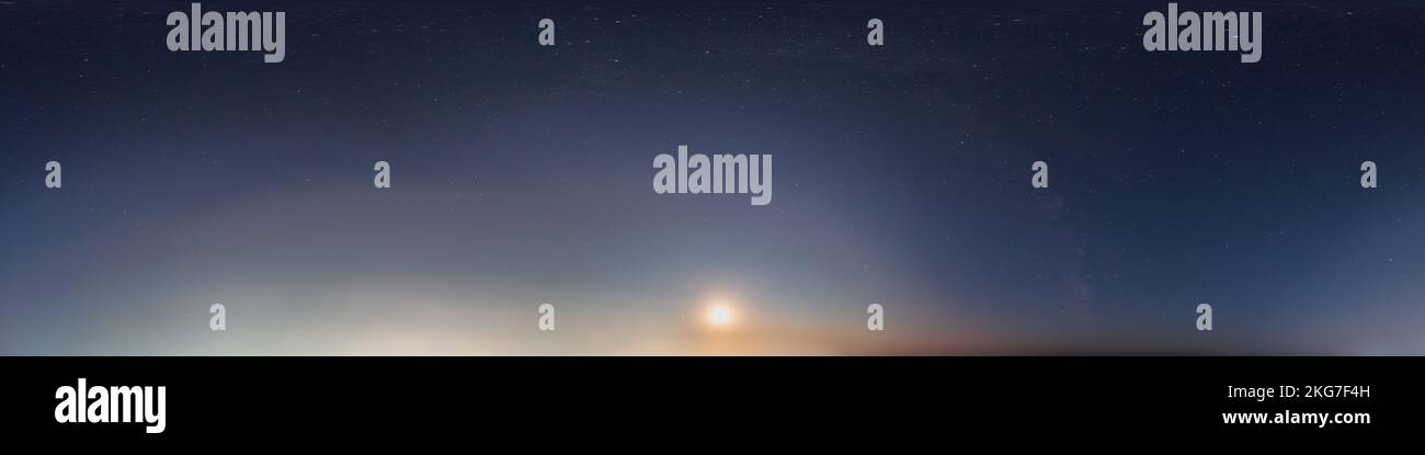 Arch of Milky Way above Full Moon in night sky. Seamless hdr spherical ...