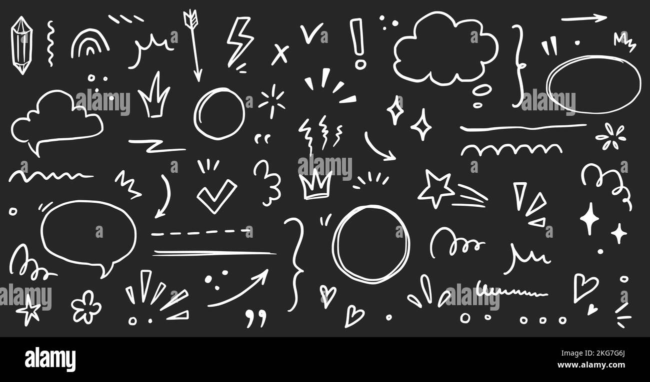 Sketch underline, emphasis, arrow shape set chalkboard. Hand drawn ...