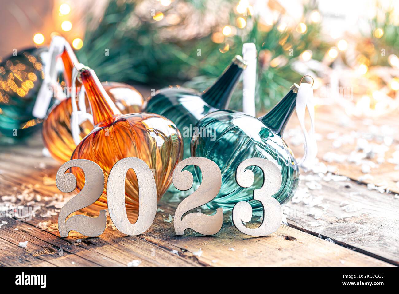 Christmas background with numbers 2023 and glass balls for the ...