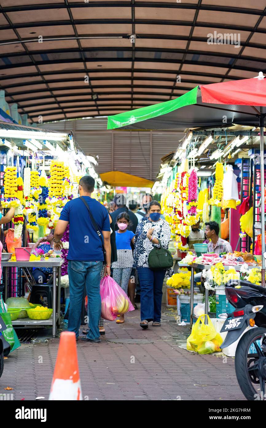 Brickfields, Malaysia - Oct 22, 2022 People shopping Indian Garlands ...