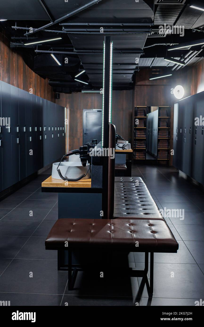 A modern dressing room for people to change before training. Dressing ...