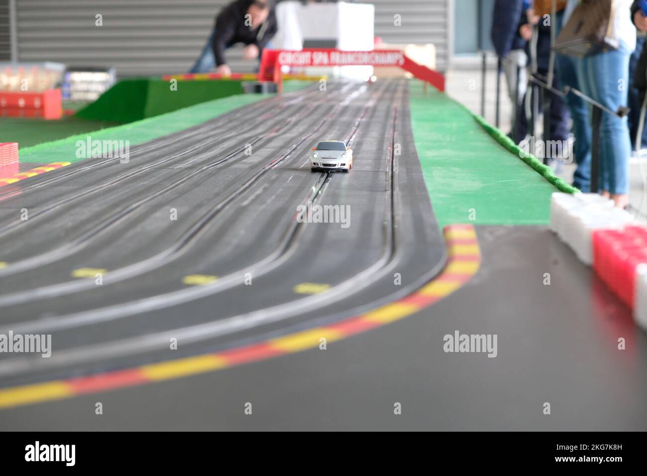 A closeup of a scale car model on a mini race track Stock Photo - Alamy
