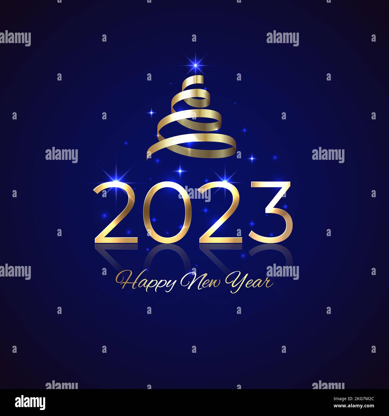 2023 New Year. Shiny golden 2023 with ribbon on blue background. New ...