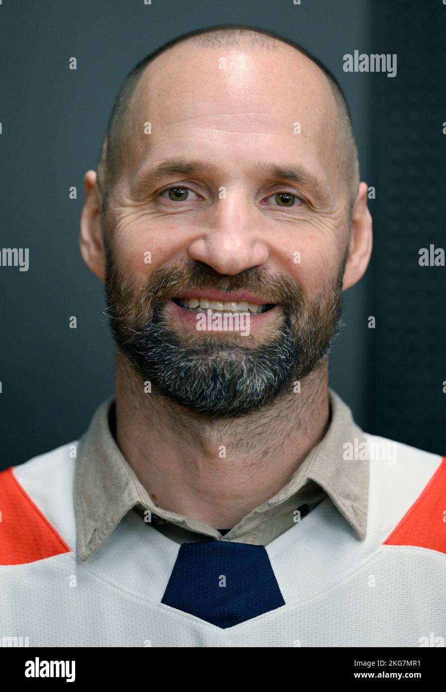 Prague, Czech Republic. 22nd Nov, 2022. Ice hockey player Jan Hlavac poses during the press ...