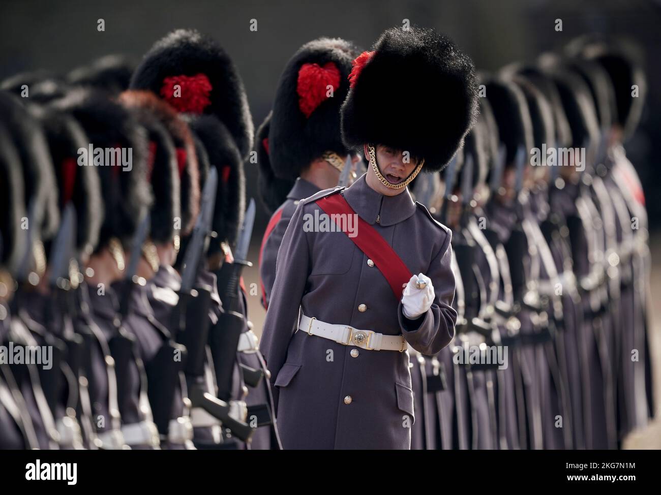 Members of the Number 7 Company of the Coldstream Guards on parade for ...