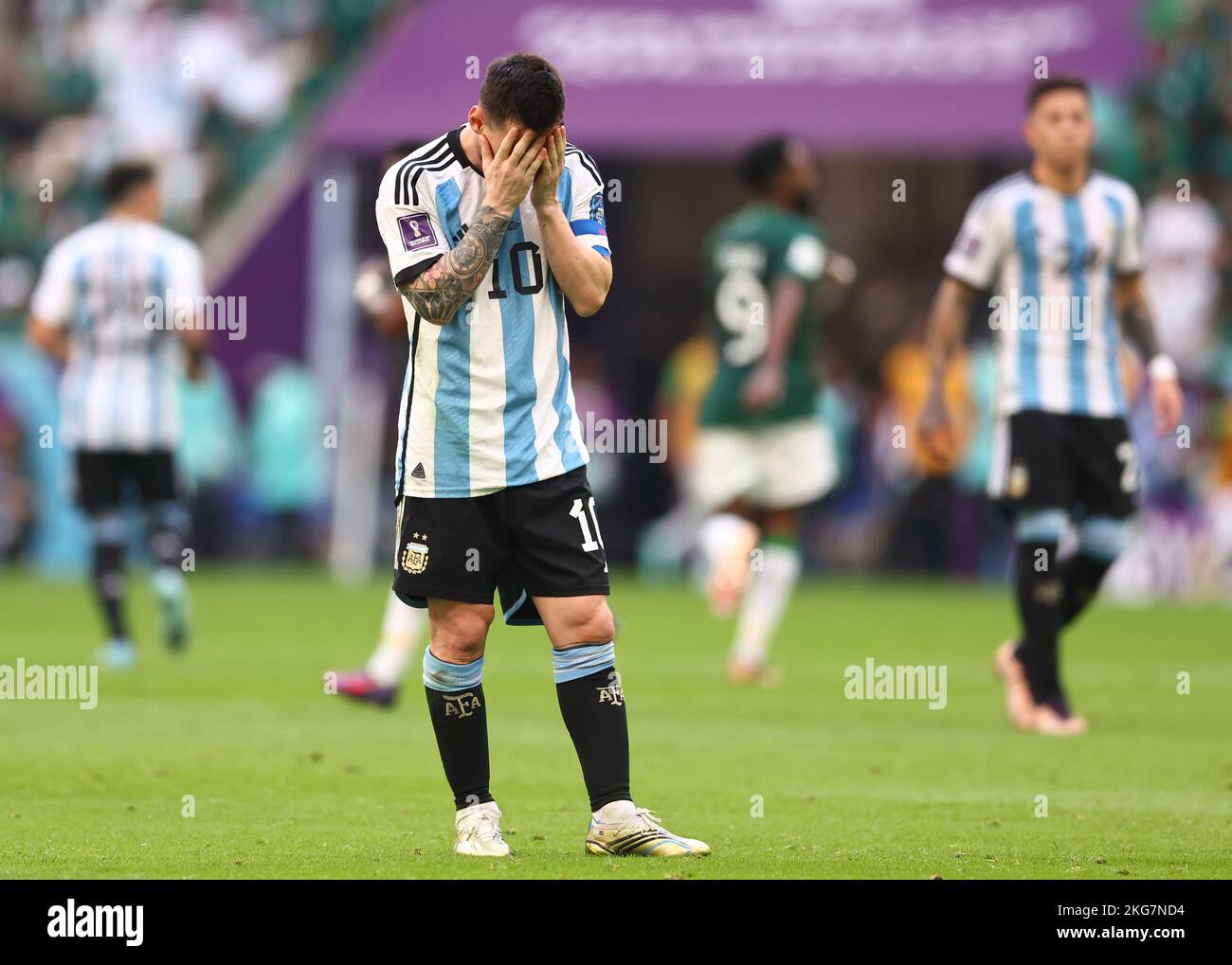 Doha, Qatar. 22nd Nov, 2022. Lionel Messi of Argentina reacts during ...