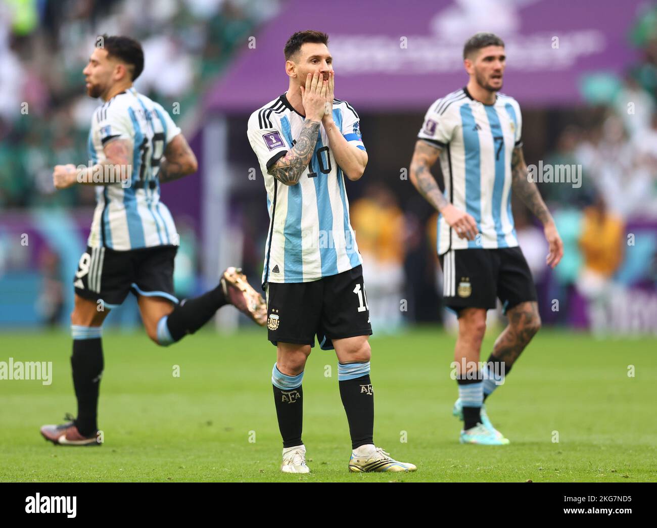 Doha, Qatar. 22nd Nov, 2022. Lionel Messi of Argentina reacts during ...