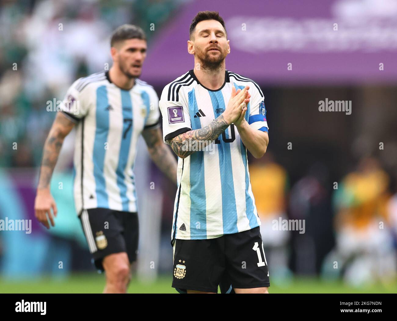Doha, Qatar. 22nd Nov, 2022. Lionel Messi of Argentina reacts during ...