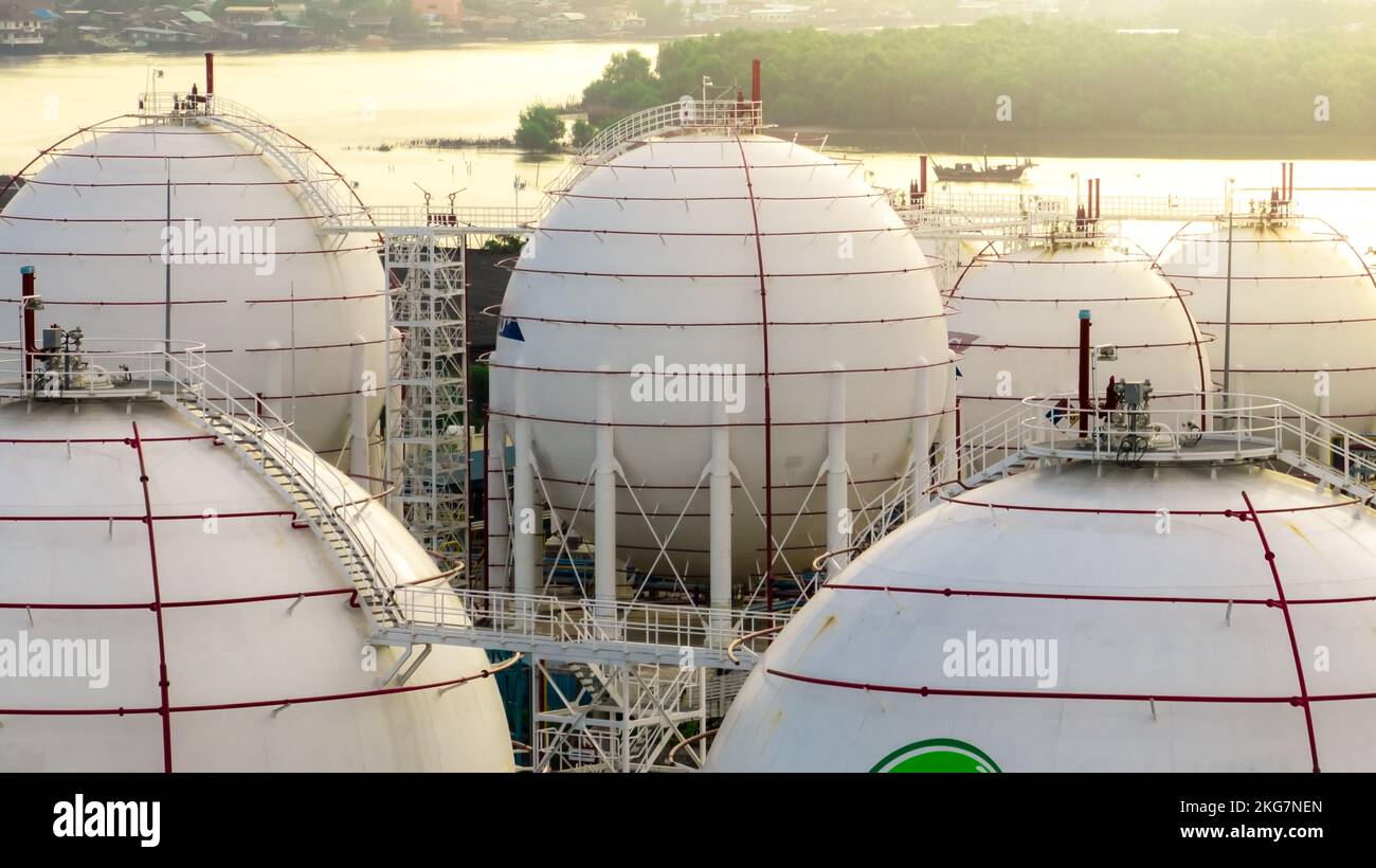 Industrial gas storage tank. LNG or liquefied natural gas storage tank ...