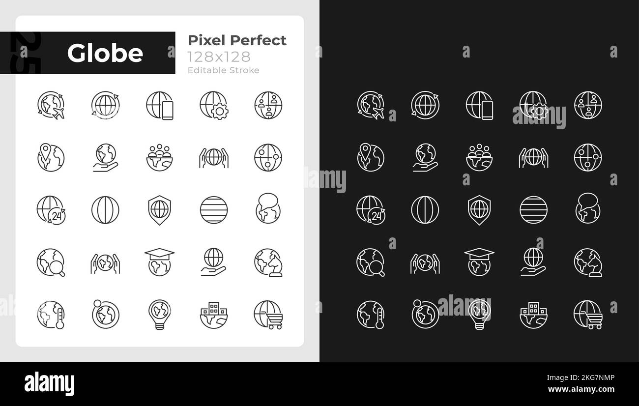 Globe pixel perfect linear icons set for dark, light mode Stock Vector Image & Art - Alamy