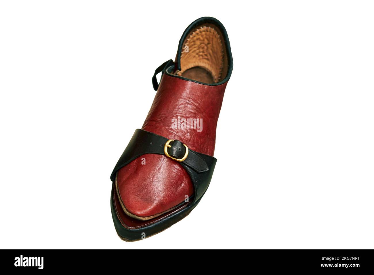 Medieval vintage leather shoes, retro boots, isolated on a white ...