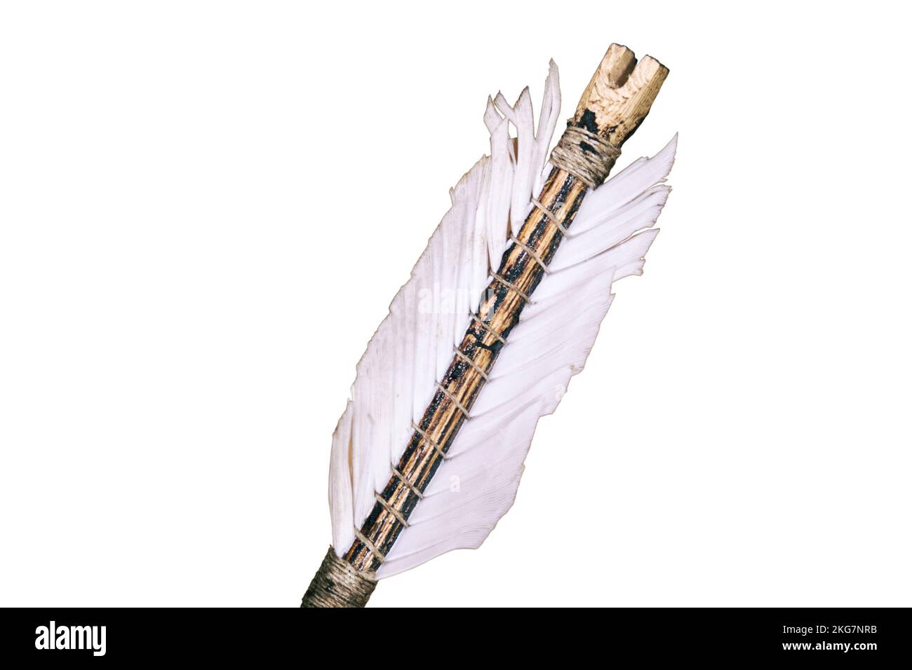 Making medieval arrows for bow shooting, isolated on a white background ...