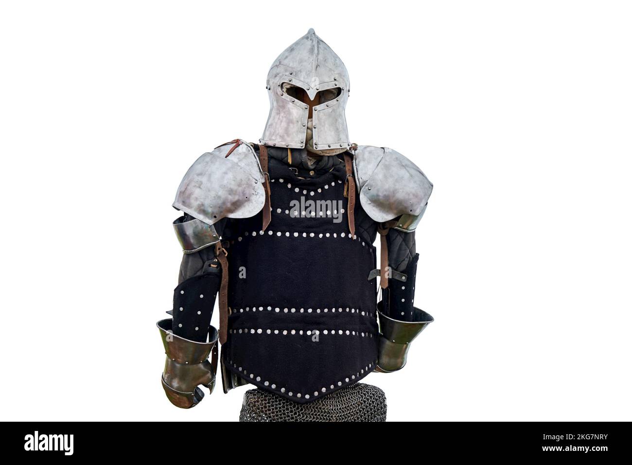 Medieval vintage armor and retro warrior helmet, isolated on a white ...
