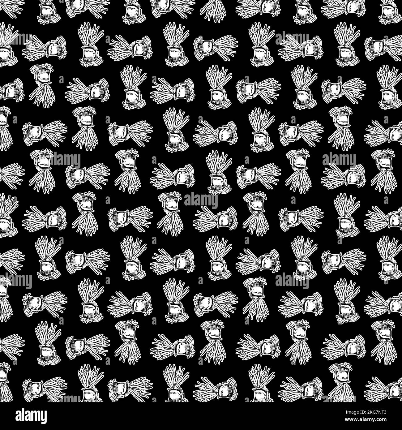 Funny weird monster black and white illustration motif pattern Stock ...