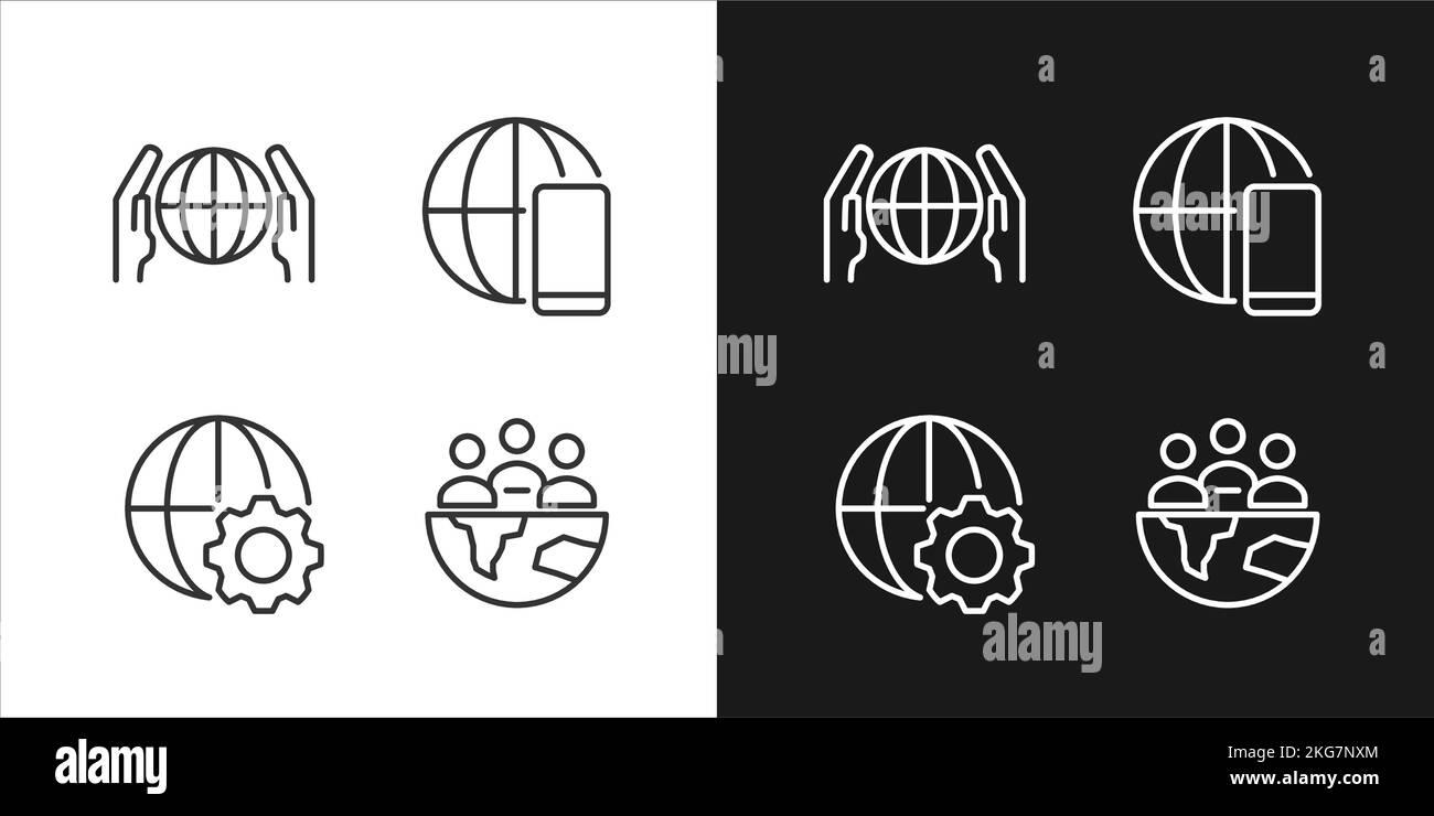 Globalization process pixel perfect linear icons set for dark, light ... Globalization process pixel perfect linear icons set for dark, light ...