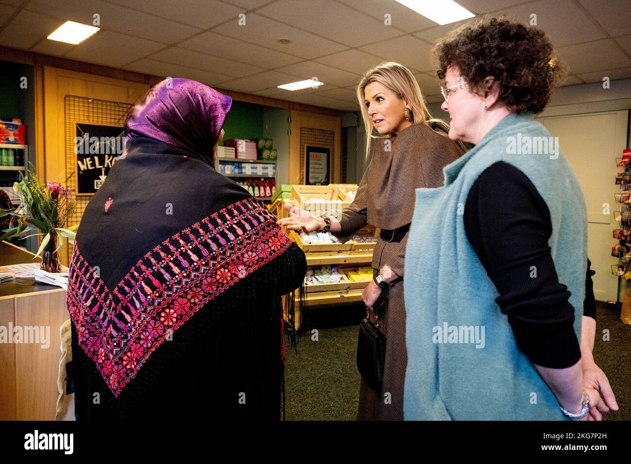 Queen Maxima during a working visit to Sociale Kruidenier, a social ...