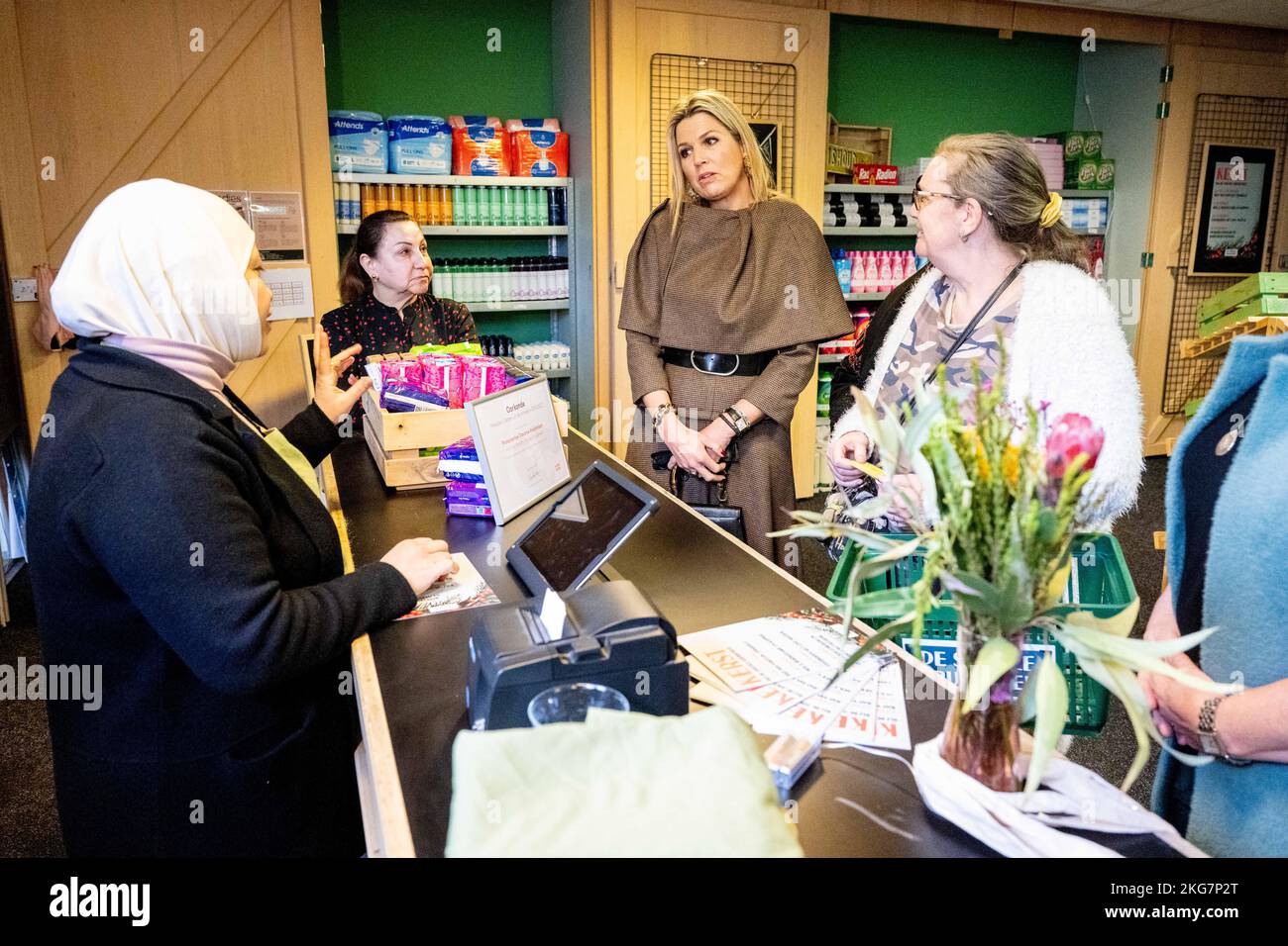 Queen Maxima during a working visit to Sociale Kruidenier, a social ...