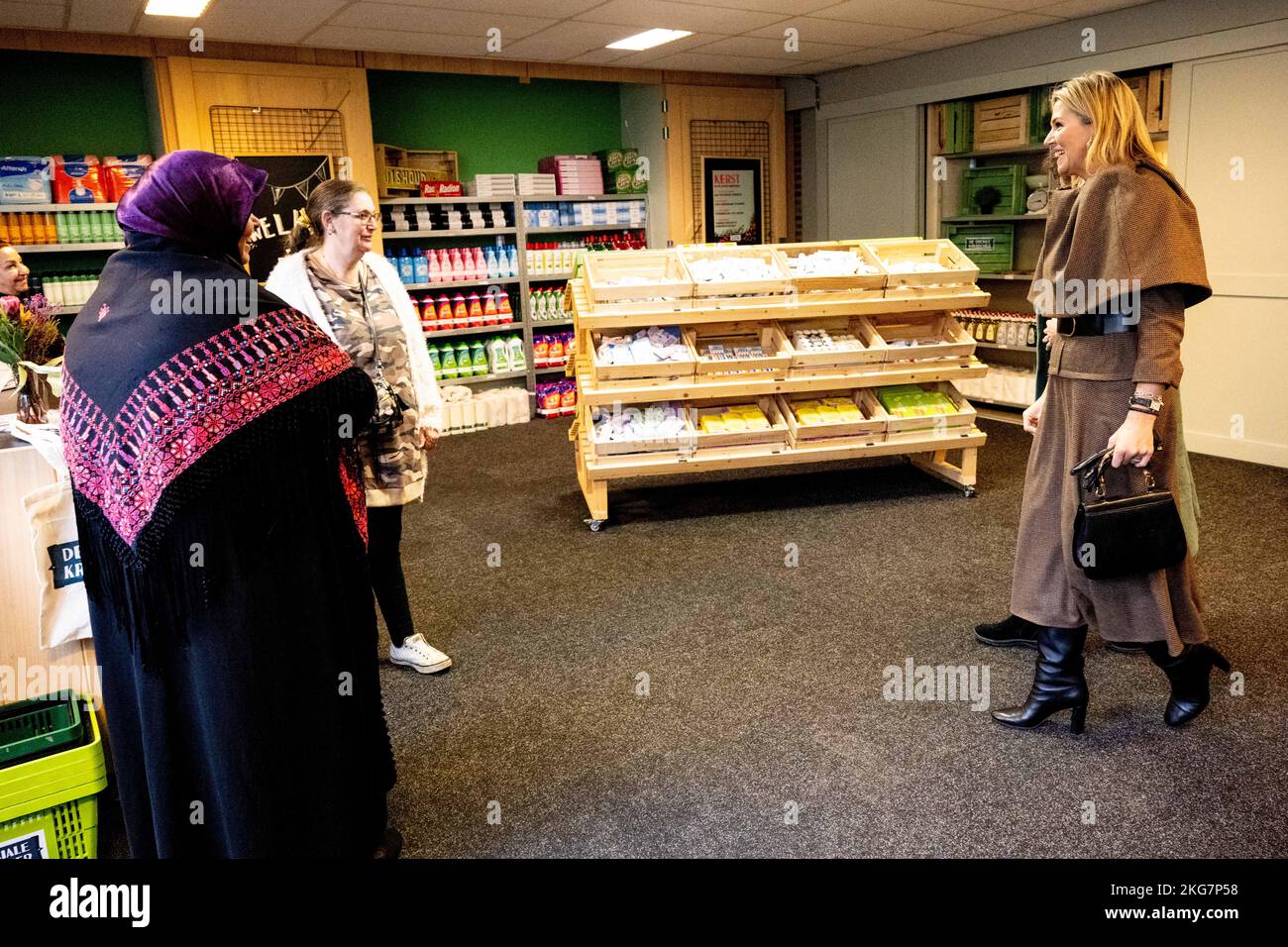 Queen Maxima during a working visit to Sociale Kruidenier, a social ...