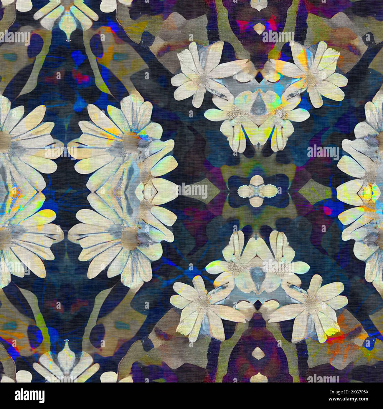 Retro kaleidoscope floral seamless pattern. Vintage geo gender neutral ...