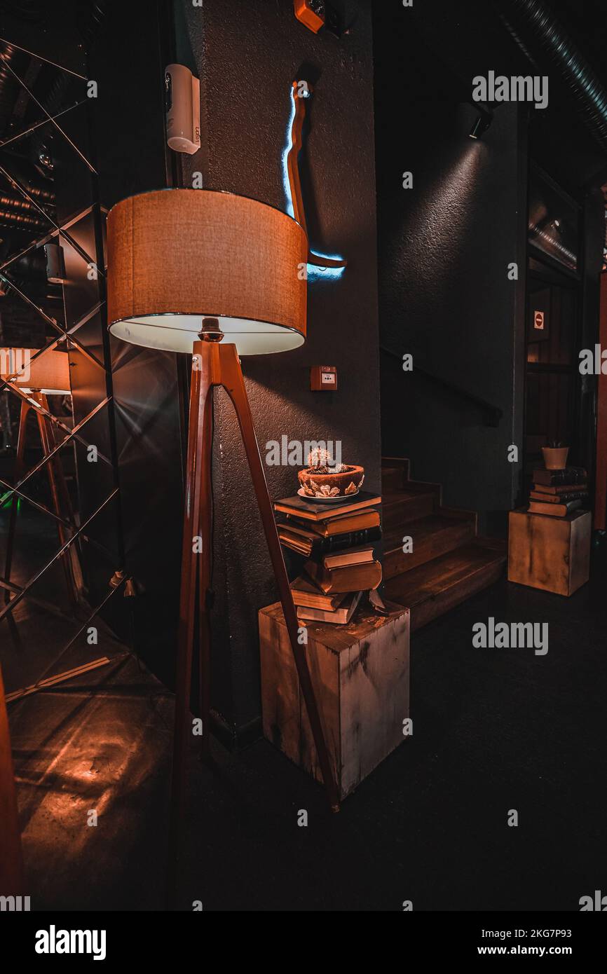 Books on shelves in restaurant and library Stock Photo - Alamy