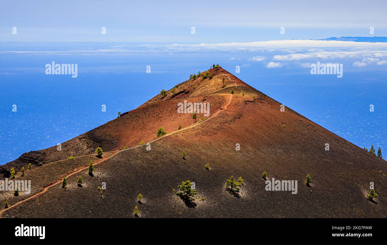 A view of calm volcano under scenic blue sky on La Palma island Stock ...