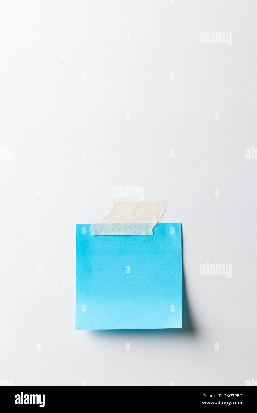 Blue sticky memo note with copy space on white background Stock Photo ...