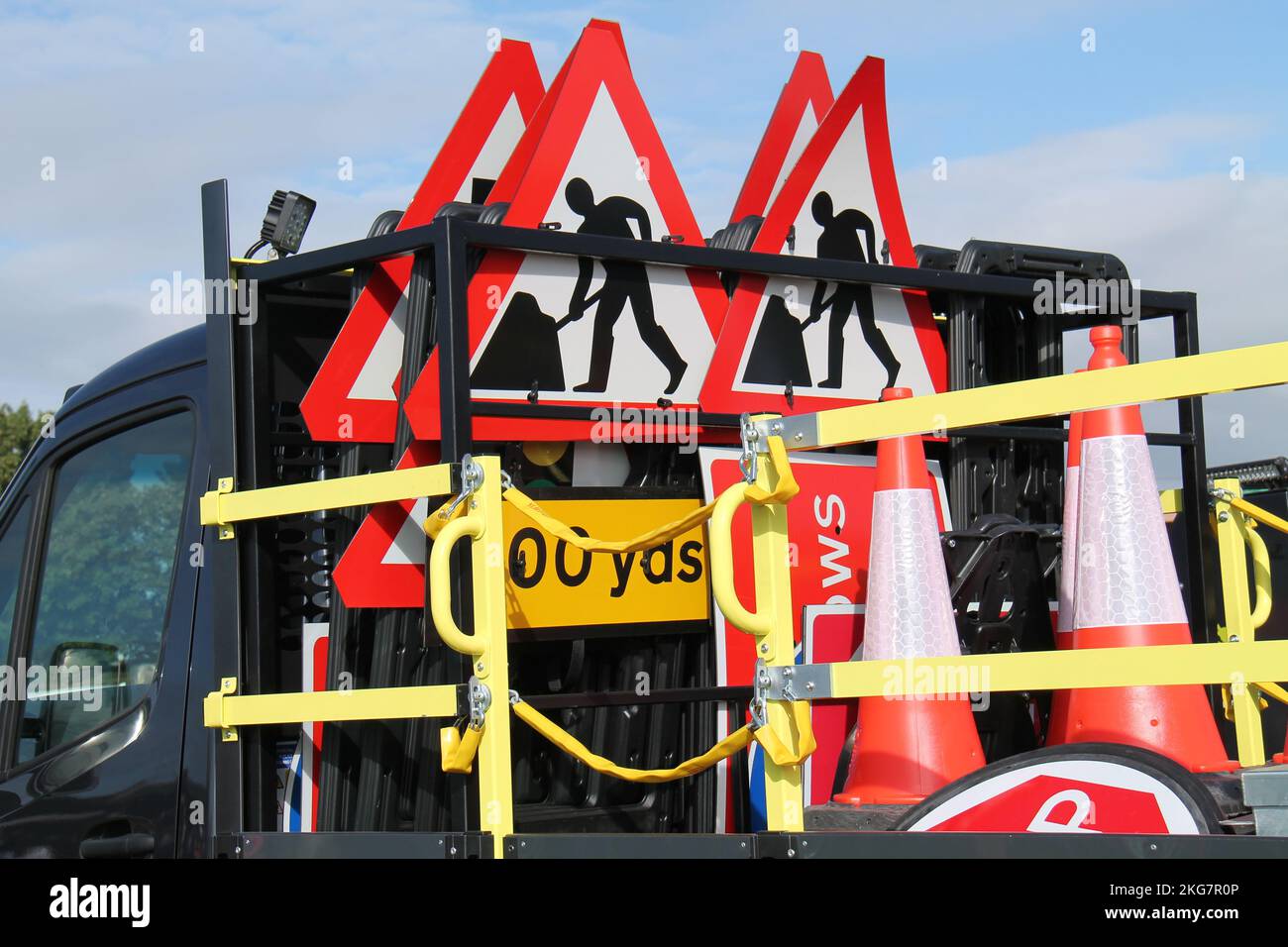 Signs and Equipment of a Roadway Maintenance Vehicle Stock Photo - Alamy
