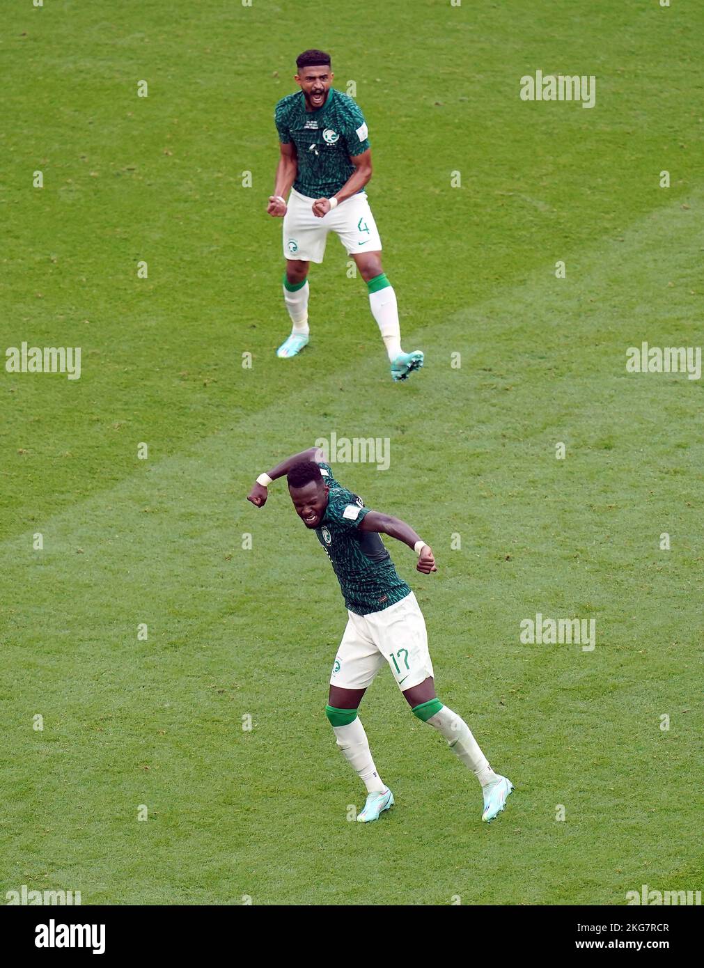 Saudi Arabia's Hassan Al-Tambakti and Abdulelah Al-Amri (top) celebrate ...