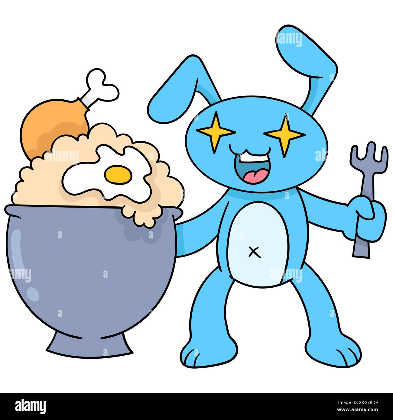 A vector illustration of a hungry blue cartoon character isolated on ...