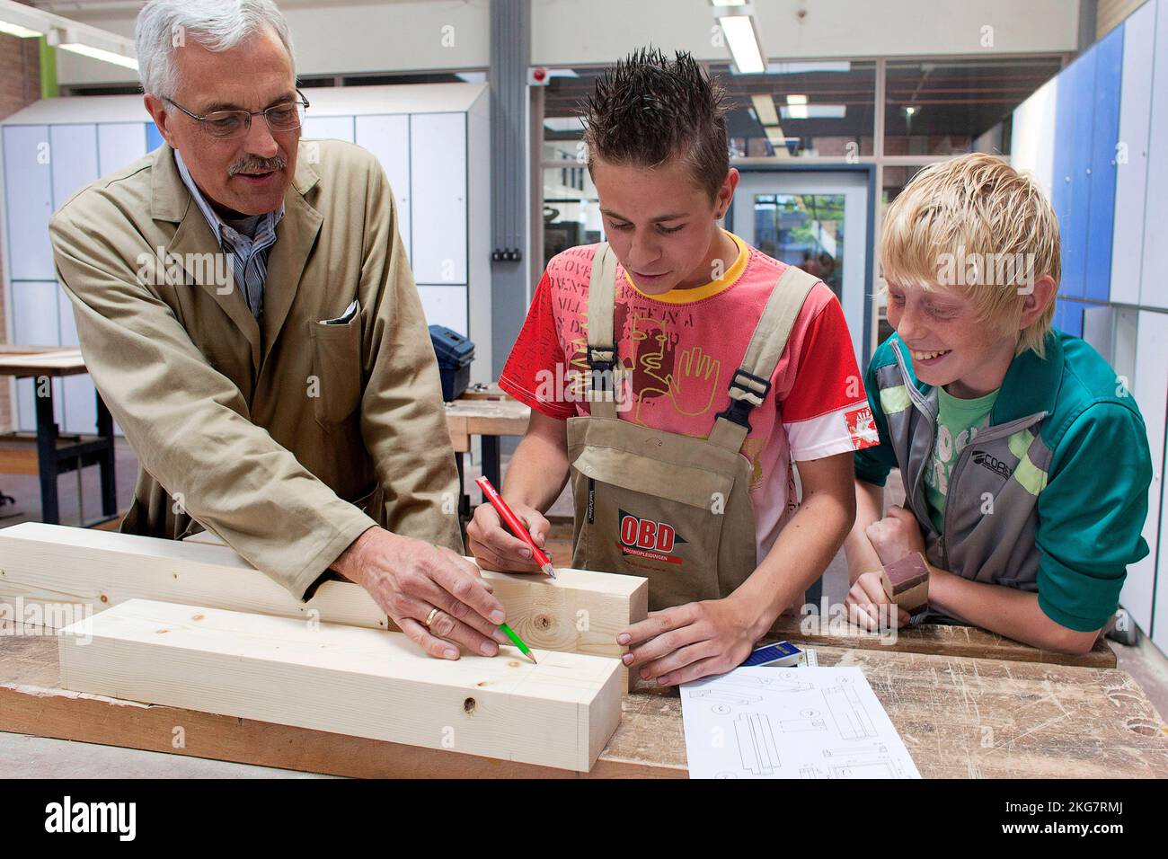 woodworking teacher instructs secondary school students. holland ...