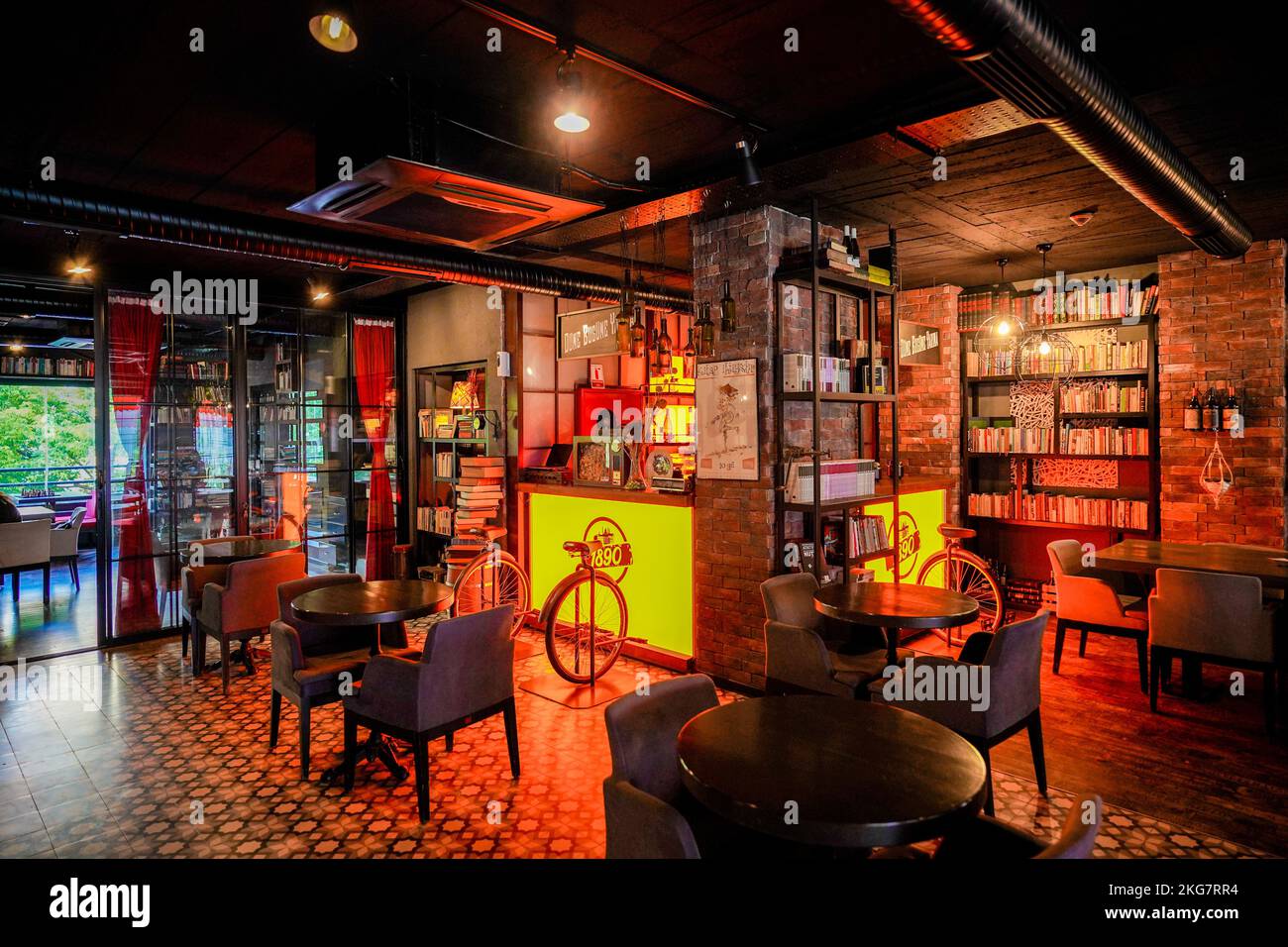 Books on shelves in restaurant and library Stock Photo - Alamy