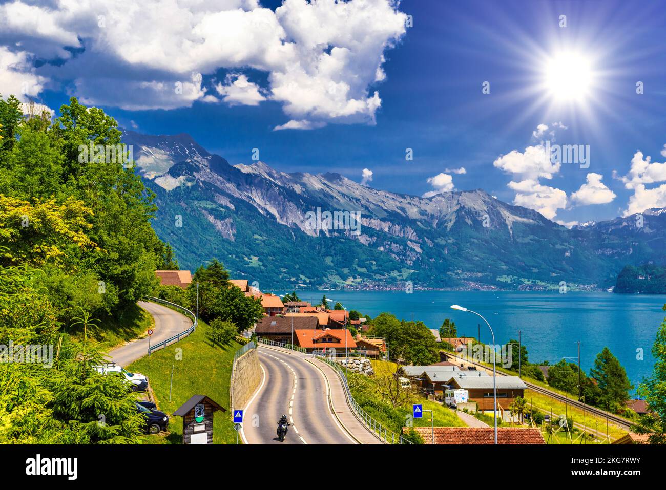 Road with cliffs, Lake Brienz, Oberried am Brienzersee, Interlaken ...